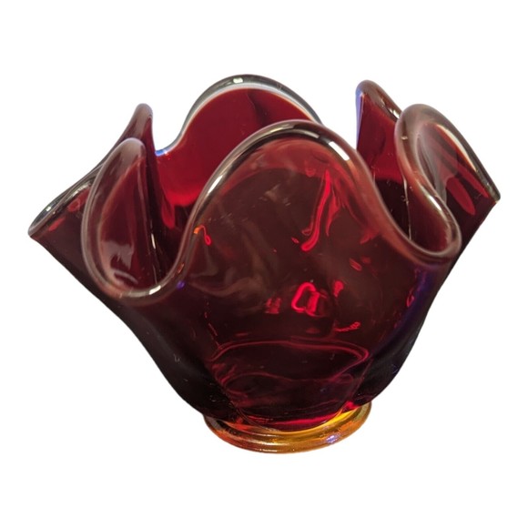 Accents | Vintage Mcm Red Amberina With Silver Crest Art Glass Candle ...